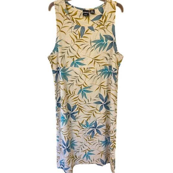 Erika | Dresses | Erika Vtg Dress Size Xl Linen Beige Floral Sleeveless ...